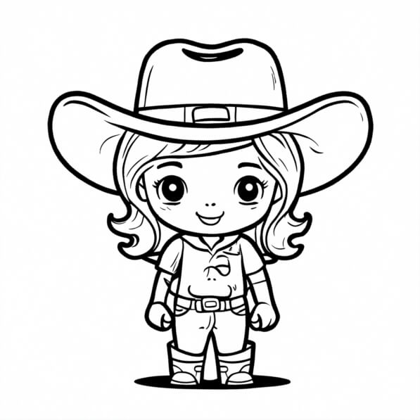 Download Cowboy Girl in Cowgirl Outfit with Hat Vector Coloring pages ...