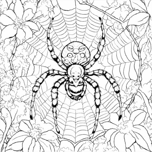 Download Spider Web Coloring Page with Flowers Coloring pages Online ...