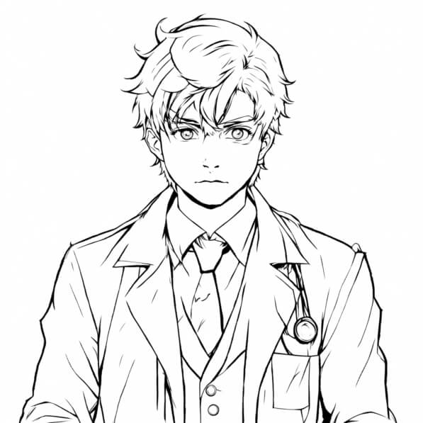 Download Anime-Style Drawing of Young Man in Doctor's Coat Coloring ...