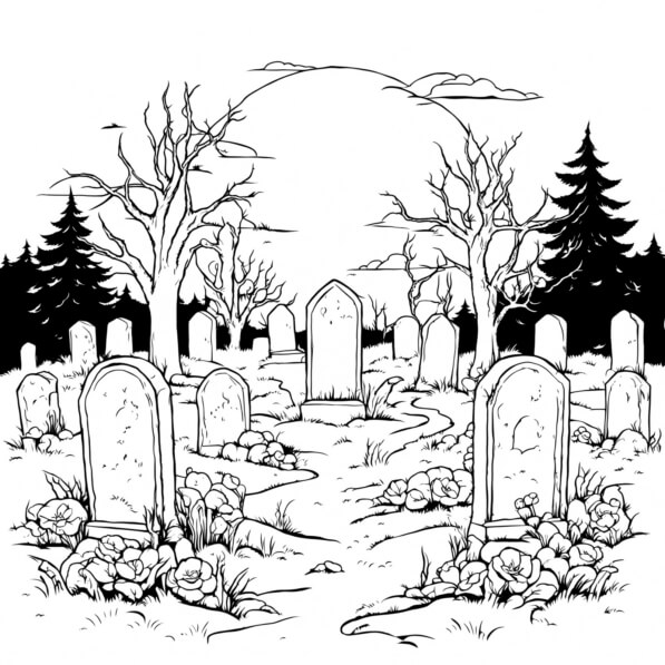 Download Black and White Cemetery Image Coloring pages Online ...