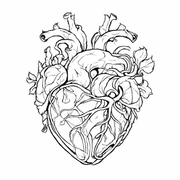 Download Human Heart Coloring Page for Adults with Leaves and Vines ...