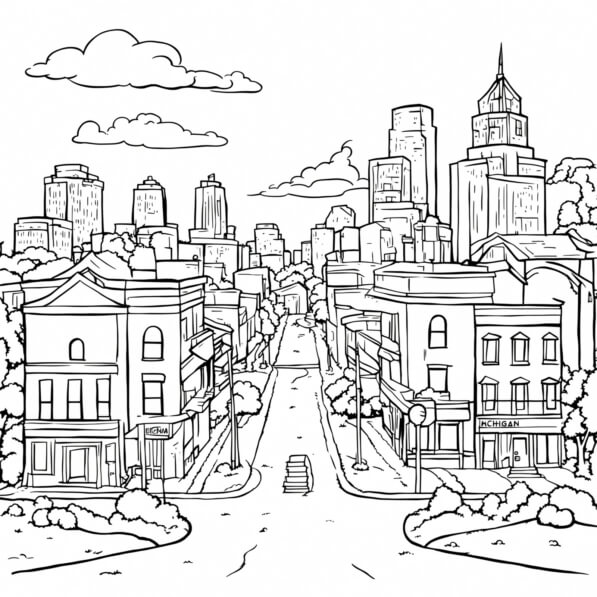 Scarica Disegno in bianco e nero di una strada della città Pagine da ...
