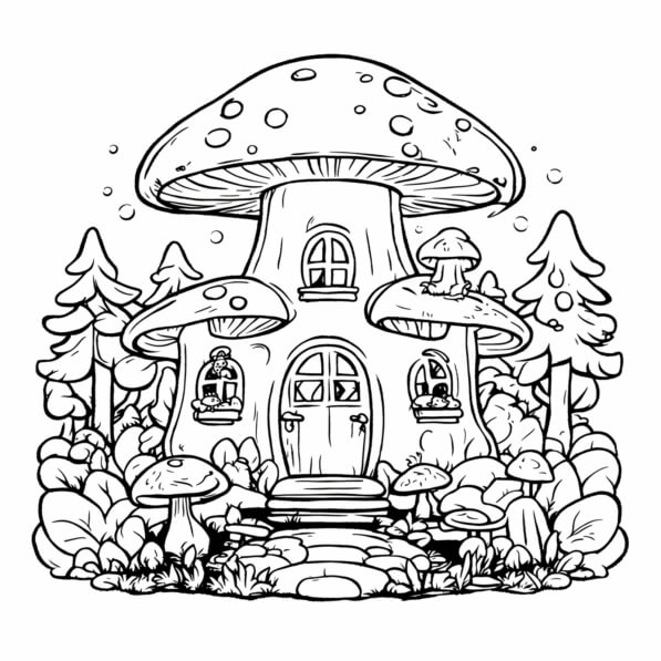 Download Whimsical Mushroom House in the Forest Coloring pages Online ...