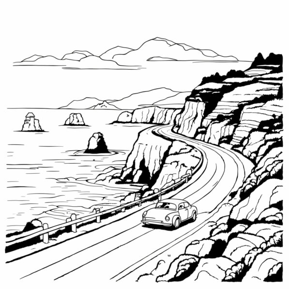Download Scenic Oceanside Road Drawing Coloring pages Online - Creative ...