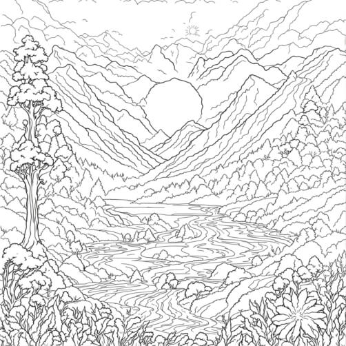 Download Mountain Landscape Coloring Page Coloring pages Online ...