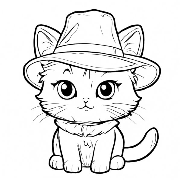 Download Cat in Hat Coloring Page with 'Kiss Me' and 'Kitty' Coloring ...