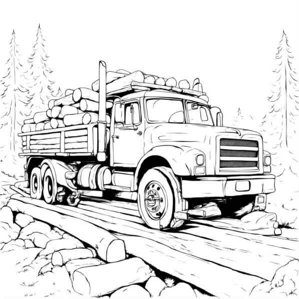 Download Nature Coloring Page with Truck Driving through Woods Coloring ...