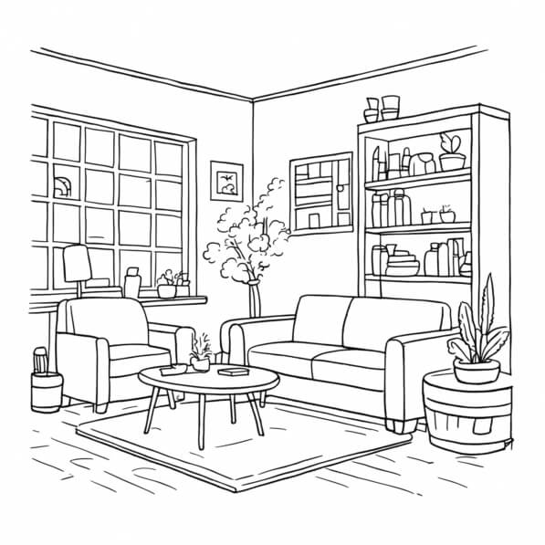 Download Cozy Living Room with Two Sofas Coloring pages Online ...