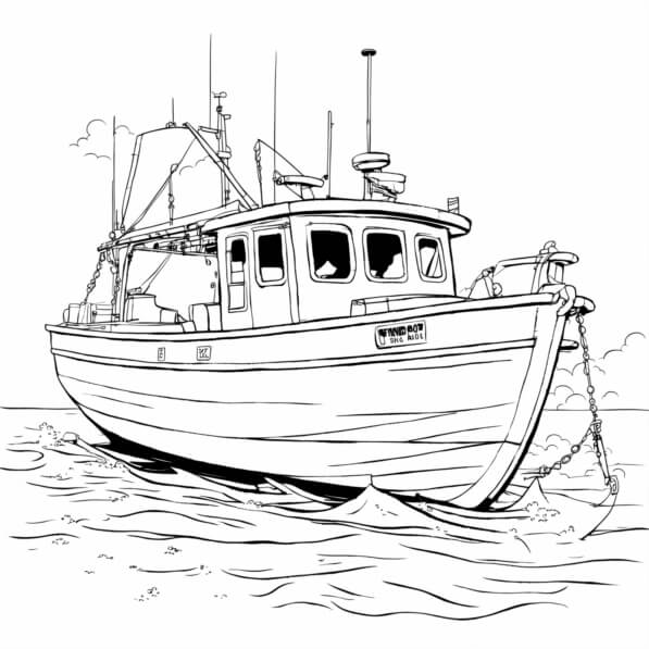 Download Zwart-witte boot drijvend in water met anker Kleurplaten ...