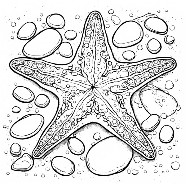 Download Zeester op het strand met rotsen en kiezels Kleurplaat ...