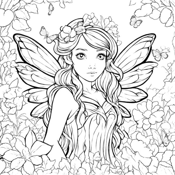 Download Coloring Page with Fairy Girl and Flowers Coloring pages ...
