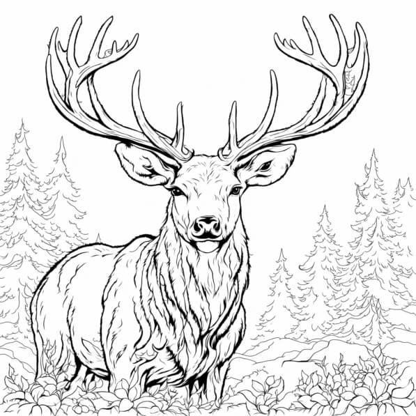 Download Deer with Antlers in Forest - Coloring Page Inspiration ...