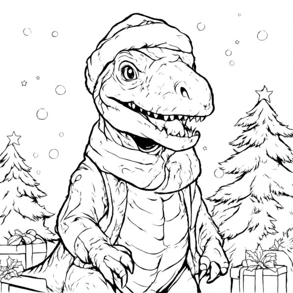 Download Christmas T-Rex Coloring Page Coloring pages Online - Creative ...