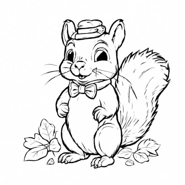 Download Squirrel Coloring Page with Bow Tie and Top Hat Coloring pages ...