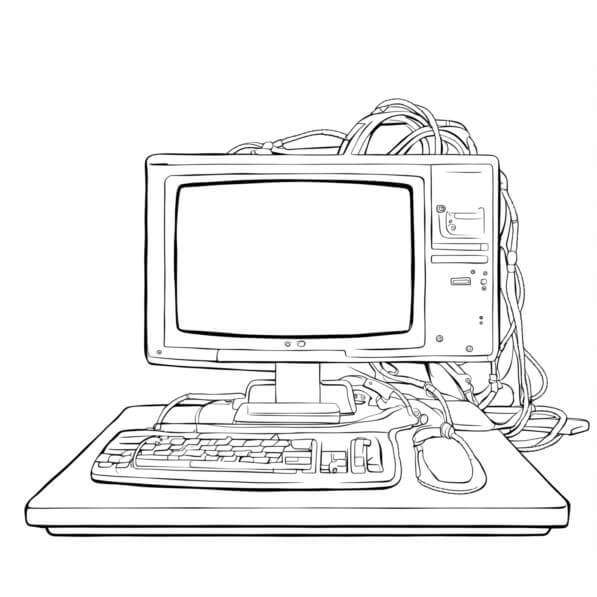 Download Illustration of Computer Setup with Tangled Wires Coloring ...