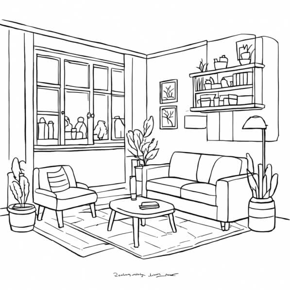 Download Cozy Living Room Coloring Page Coloring pages Online ...