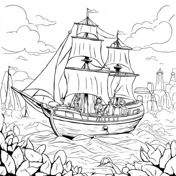 Download Zeilschip op zee Kleurplaat Kleurplaten online op Creative Fabrica