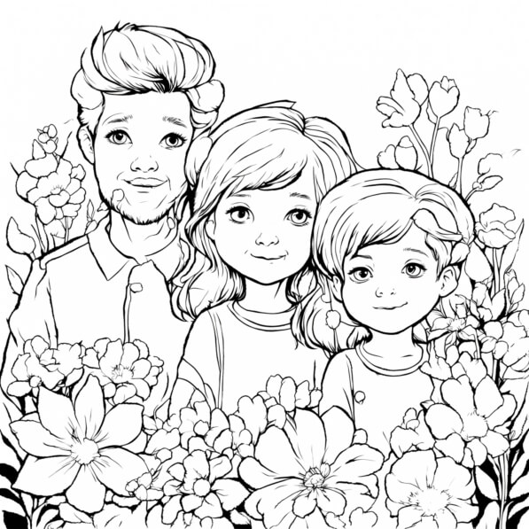 Download Family Portrait Coloring Page with Flowers Coloring pages ...