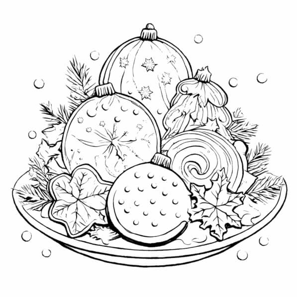 Download Christmas Plate Coloring Page with Ornaments Coloring pages ...