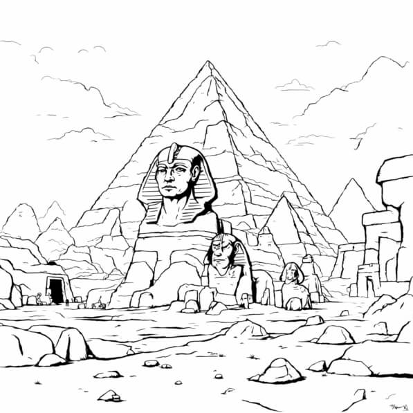 Download Egyptian Pyramid and Sphinxes Coloring Page Coloring pages ...