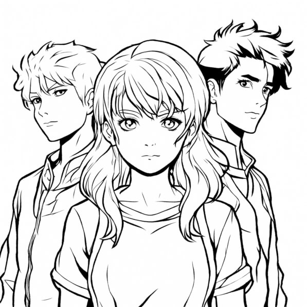Download Black and White Manga Coloring Page with Three People Coloring ...