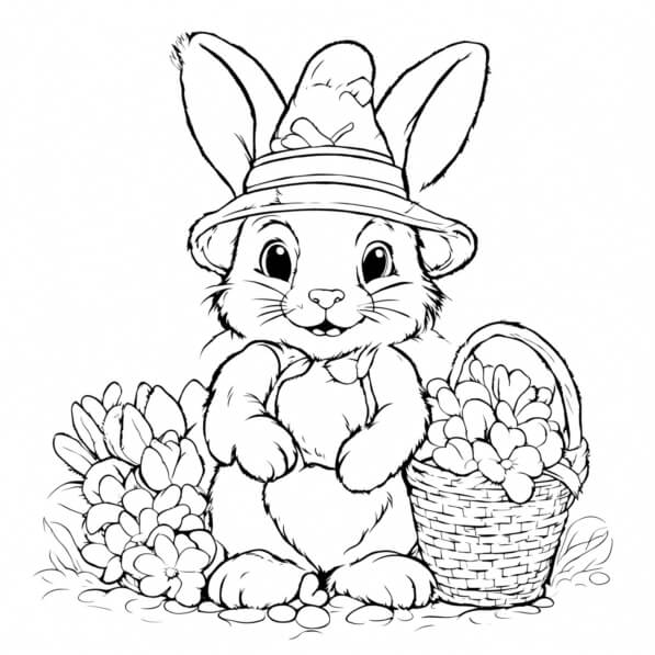 Download Paaskonijn Kleurplaat met Bloemen Kleurplaten online op ...