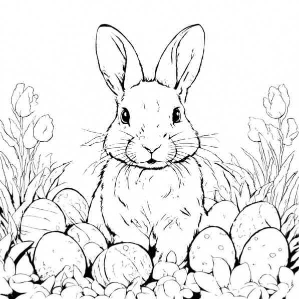 Download Bunny and Easter Eggs in Spring Scene Coloring pages Online ...