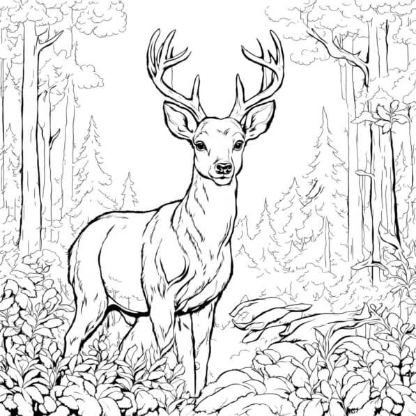 Télécharger Page de coloriage de cerf en forêt Pages de coloriage En ...