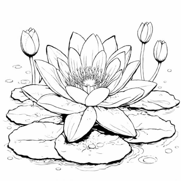 Download Lotus Flower Coloring Page with Lily Pads and Tulips Coloring ...
