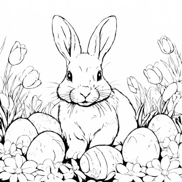Download Spring Bunny with Easter Eggs Coloring pages Online - Creative ...