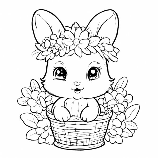 Download Easter Bunny in a Basket with Flowers Coloring Page Coloring ...