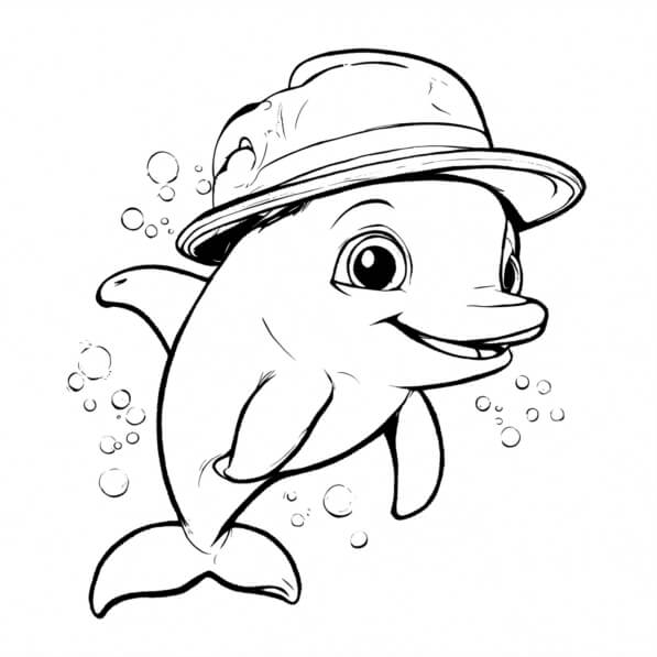 Download Dolphin with a Hat Swimming in Water Coloring Pages Coloring ...