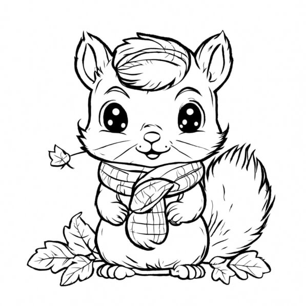 Download Autumn Coloring Page with Cute Squirrel Coloring pages Online ...
