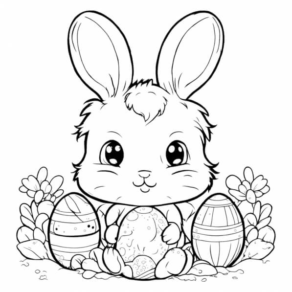 Download Cute Bunny with Easter Eggs Coloring Page Coloring pages ...