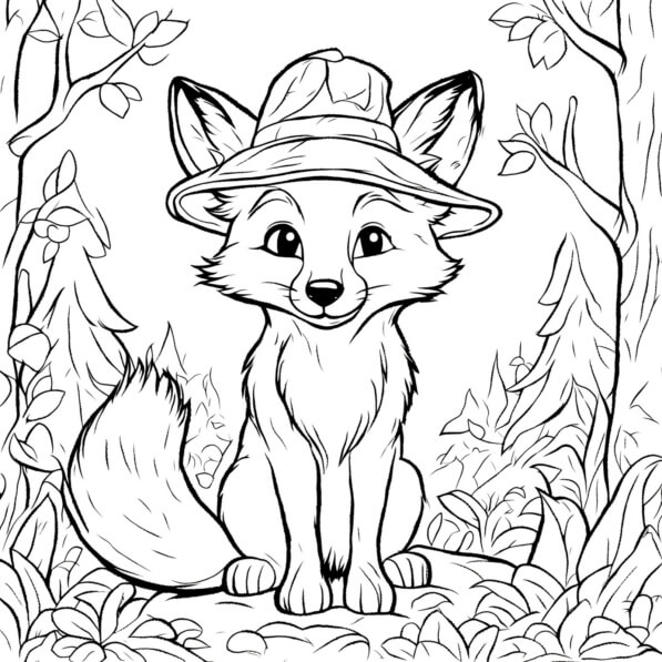 Download Cute Fox in the Woods Coloring Page Coloring pages Online ...