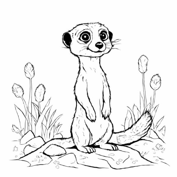 Télécharger Suricate dans l'herbe avec des fleurs Pages de coloriage En ...