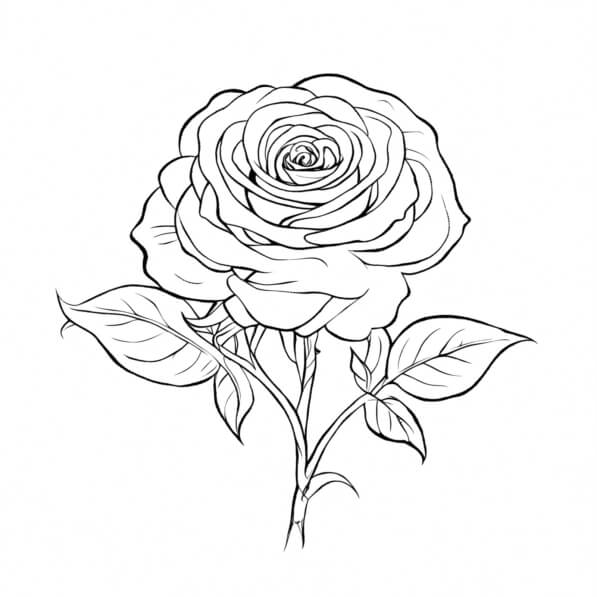 Download Single Rose Drawing Coloring pages Online - Creative Fabrica