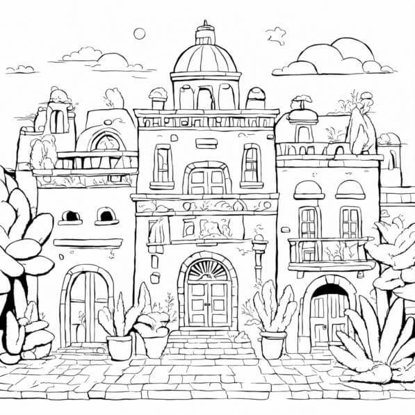 Download Black and White Drawing of Historical Building in Mexico ...