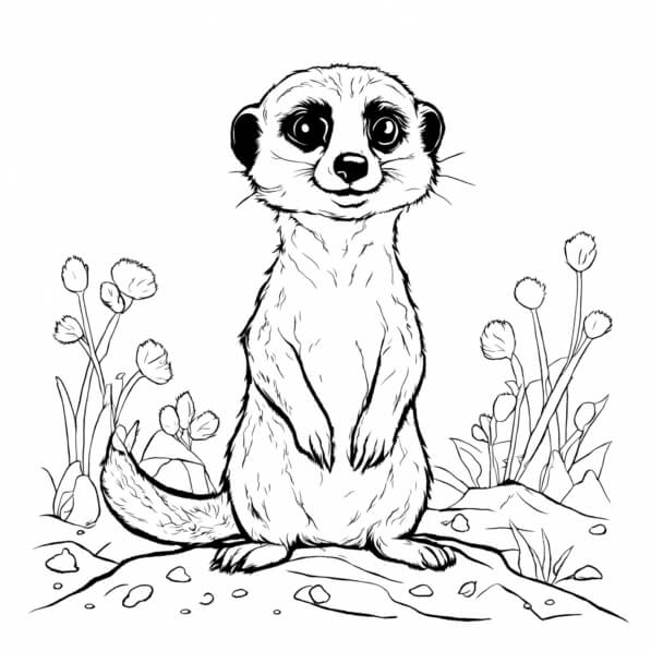 Descarga Suricata en Blanco y Negro con Flores Páginas para colorear En ...