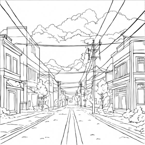 Download Black and White Drawing of a Street Coloring pages Online ...