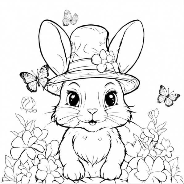 Download Bunny Rabbit in Nature with Flowers and Butterflies Coloring ...