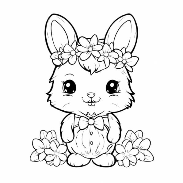 Download Adorable Bunny Rabbit with Flowers Coloring pages Online ...