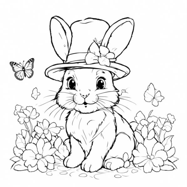 Download Easter Bunny Coloring Page with Butterflies and Flowers ...