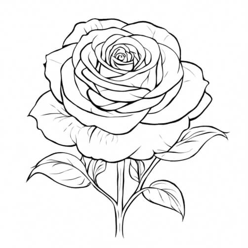 Download Outline of a Rose Flower with Leaves Coloring pages Online ...