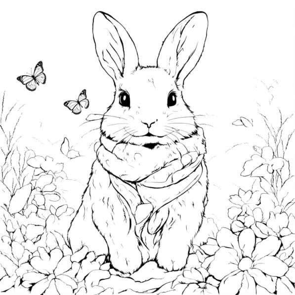 Descarga Conejo en Hierba con Mariposas y Flores Páginas para colorear ...