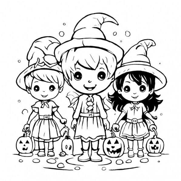 Download Children Dressed as Witches with Pumpkins Coloring pages ...