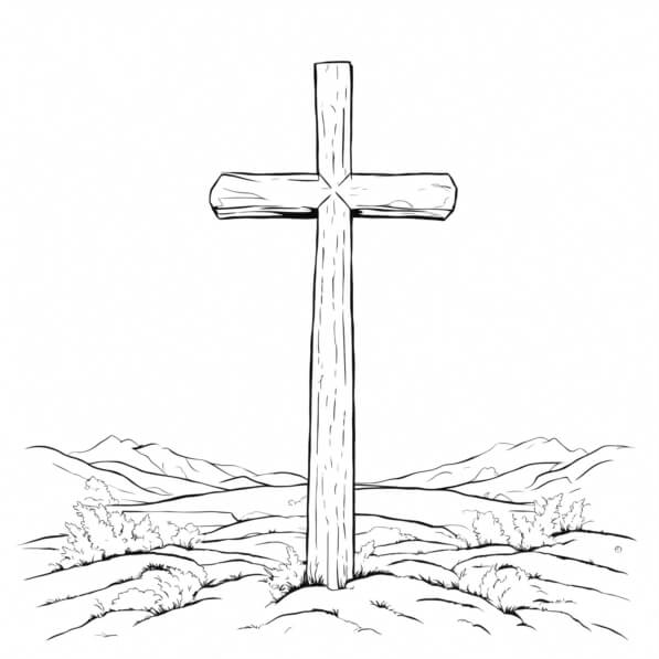 Download Black and White Drawing of a Cross in an Empty Field Coloring ...