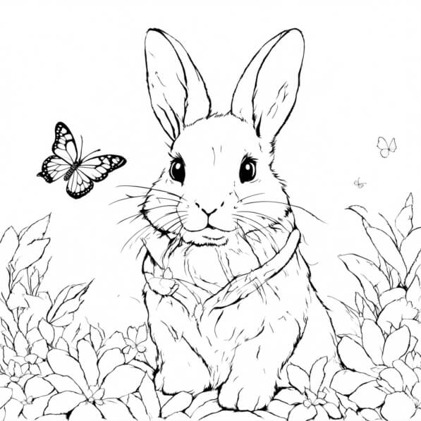 Download Bunny Rabbit in Flower and Butterfly Garden Coloring pages ...
