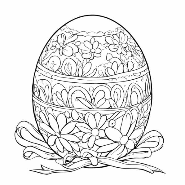 Download Decorated Easter Egg with Flowers and Ribbons Coloring pages ...