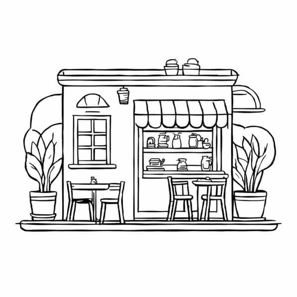 Download Cozy Cafe Illustration Coloring pages Online - Creative Fabrica